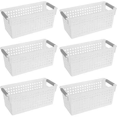 Nesmilers 6-Pack Slim Plastic Storage Baskets Bin, Rectangle Basket Set