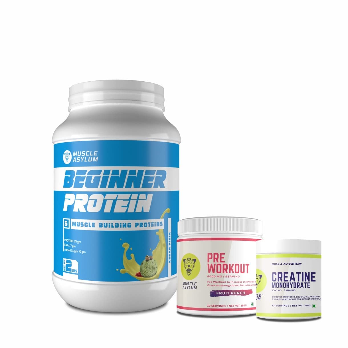 Muscle Asylum Beginner Protein Kesar Pista 22 Servings, Creatine 100g ...