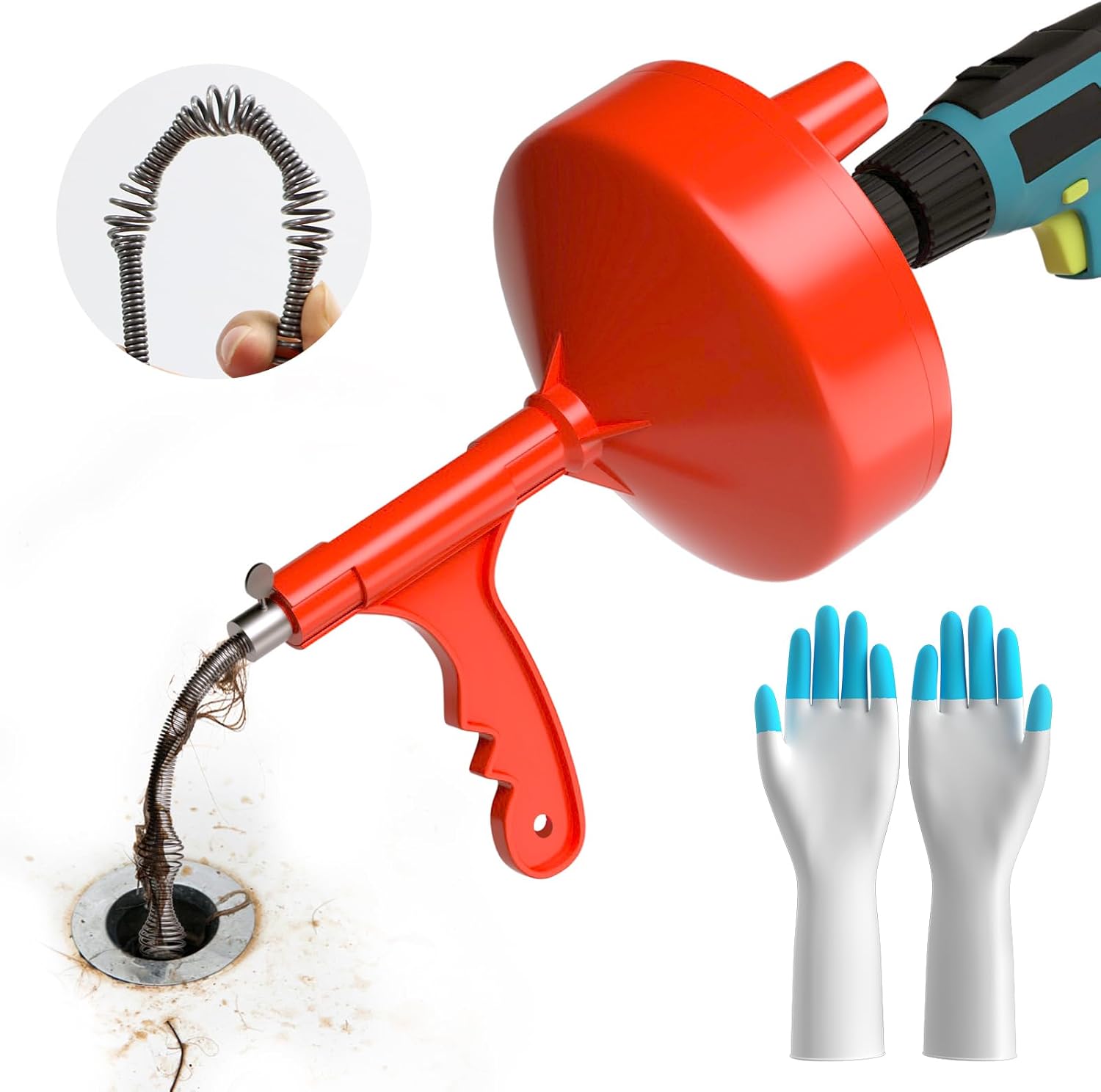 Drain Snake, 25ft Plumbing Snake with Drill Adapter, Flexible Sink ...