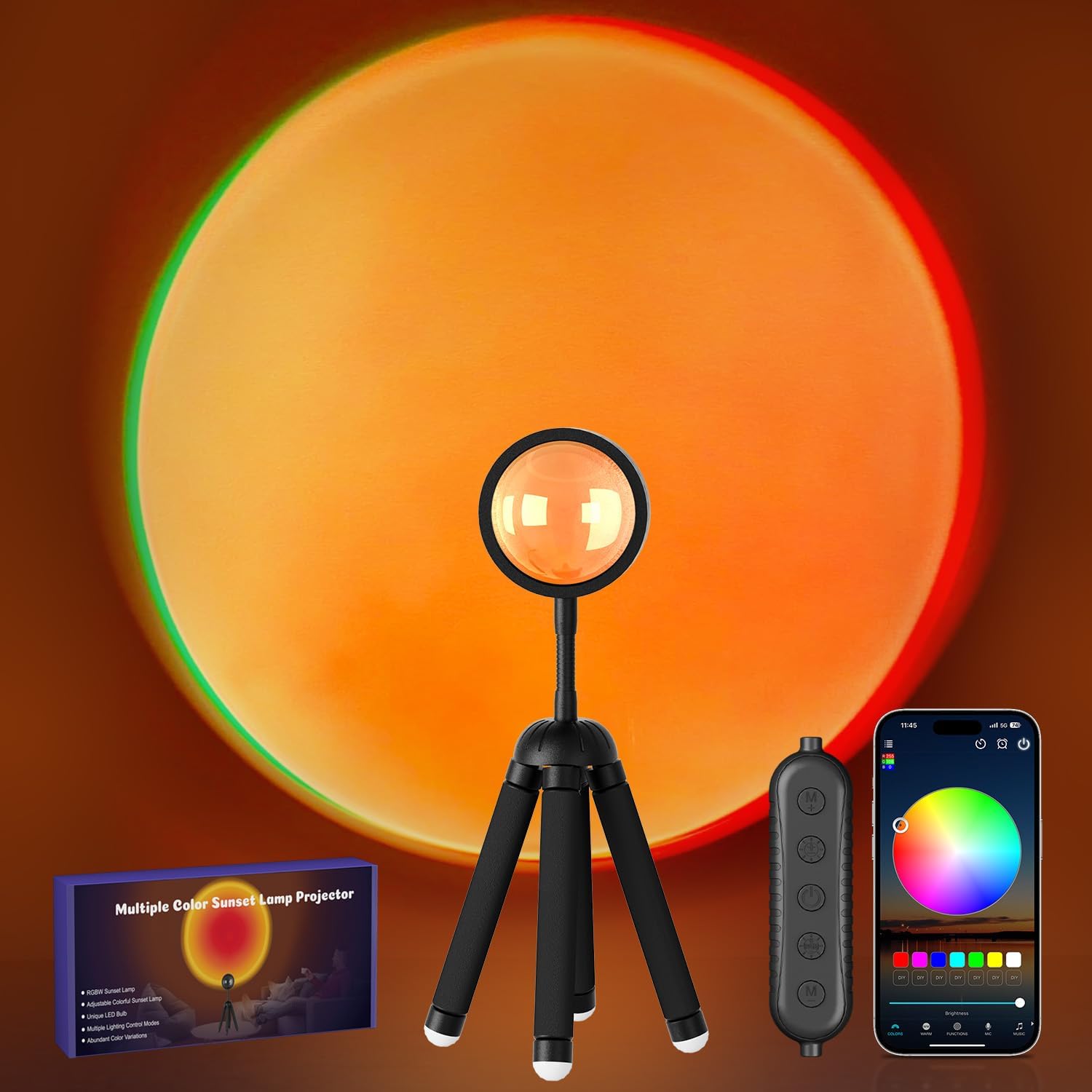 Tsrarey Sunset Lamp Projector, 180 Degree Rotation Sunset Projection ...