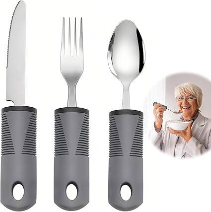 Easy Grip Cutlery Set of 3 Extra Wide Chunky Handles Disability Aids ...