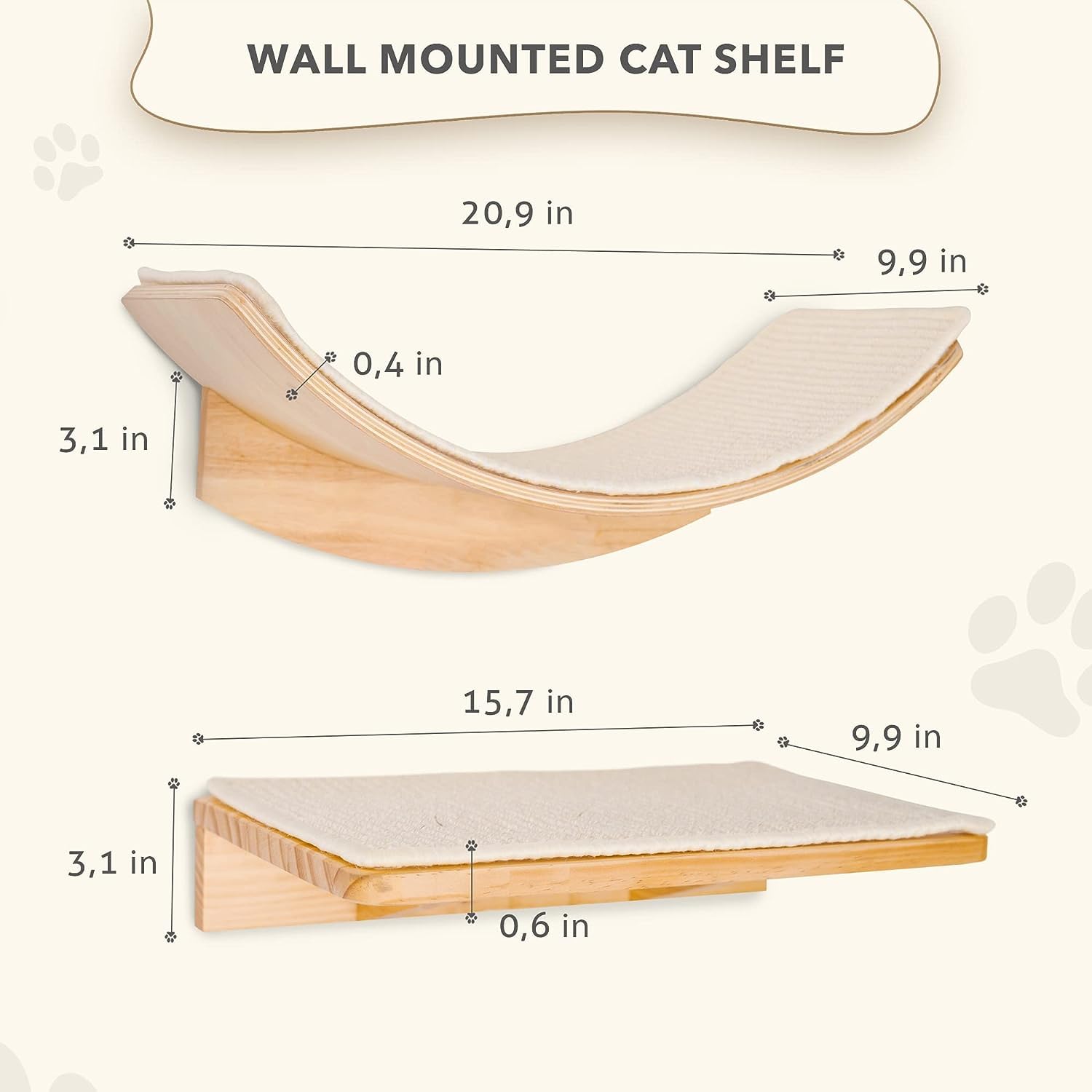 MIALAI Cat Wall Furniture - 4PCS Cat Wall Shelves Include 1 Curved ...