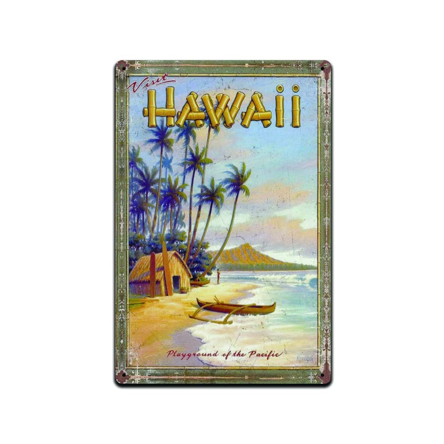 Amazon.com: Visit Hawaii Playground of the Pacific Tin Sign, Beach Sign ...