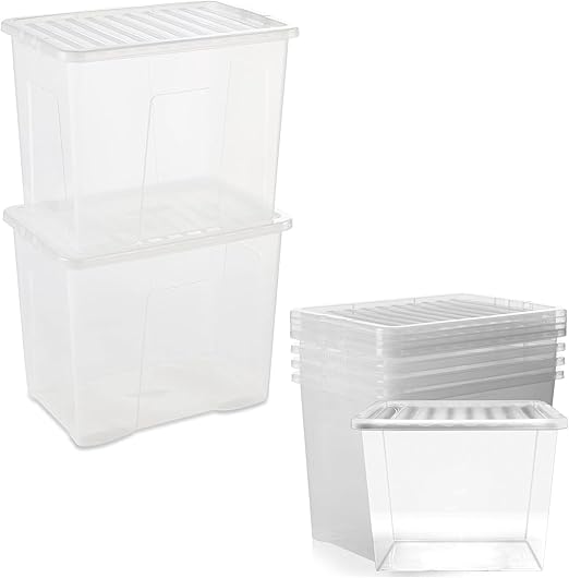 Pluto Packaging Pack Of 3 Strong Stackable 80 Litre Clear Transparent ...