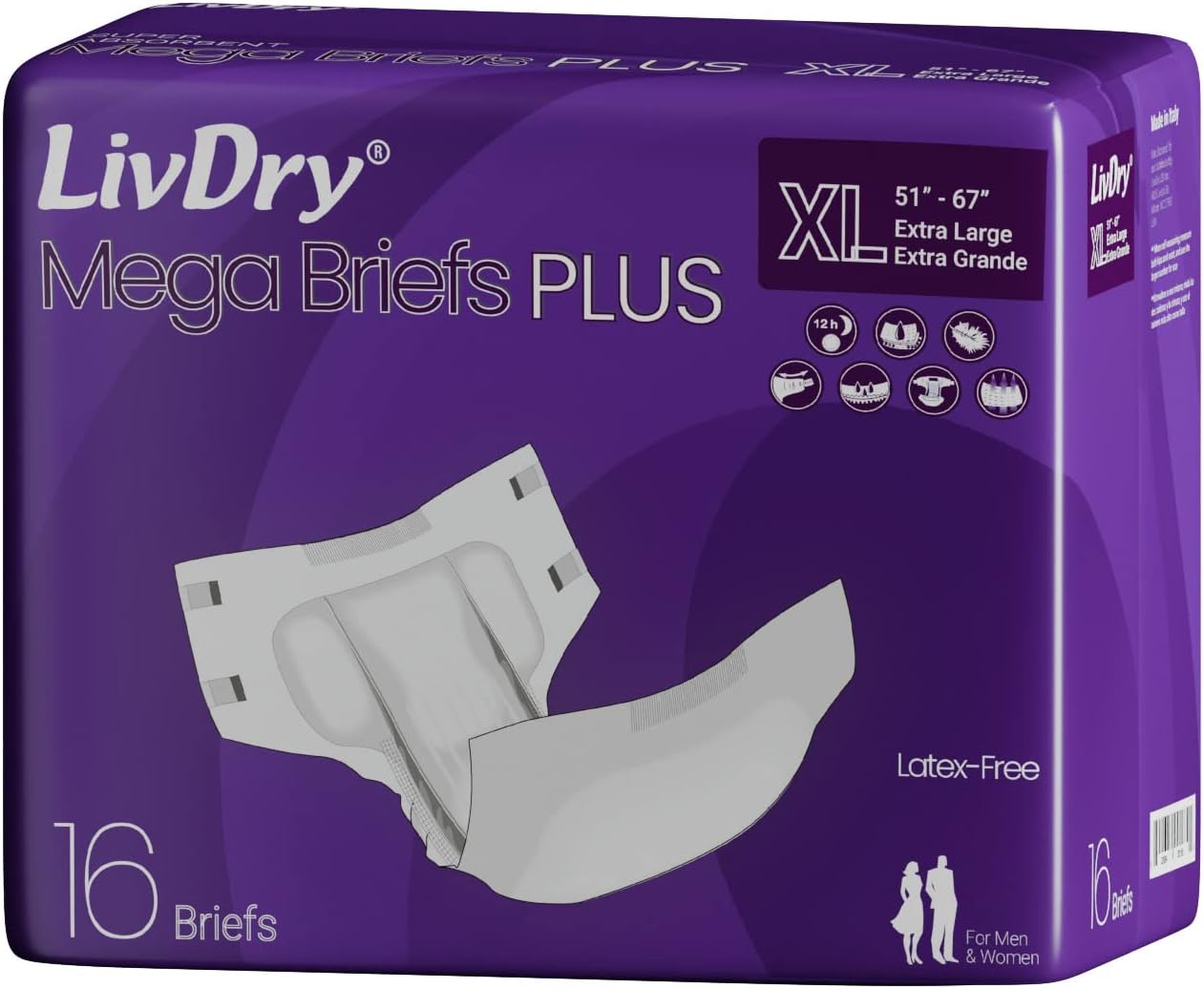 Amazon.com: LivDry MegaBriefs XL Adult Diapers with Tabs, Max 12-Hour ...