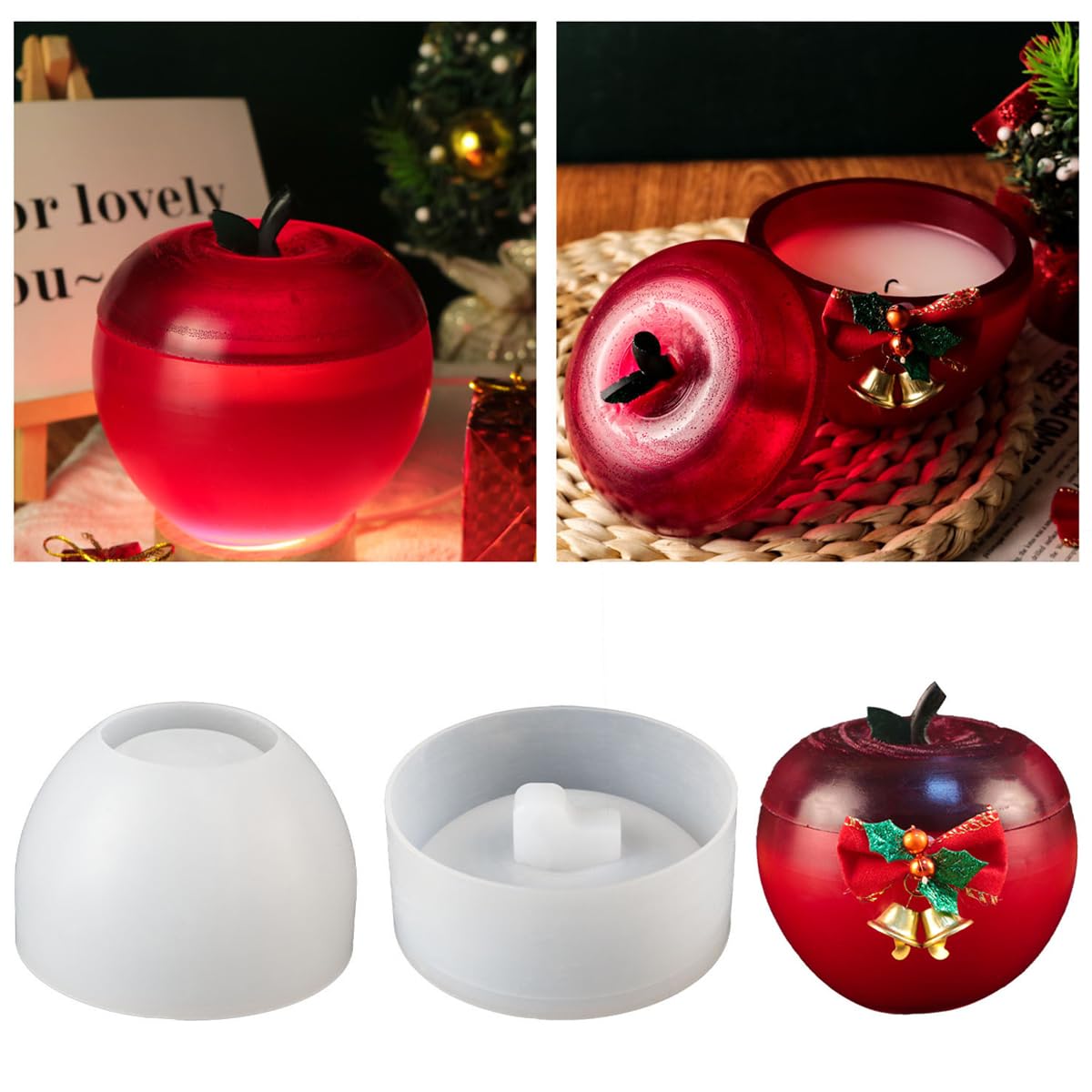 HASTHIP® Resin Molds Jar, Apple Shaped Jars Silicone Molds with Lid ...
