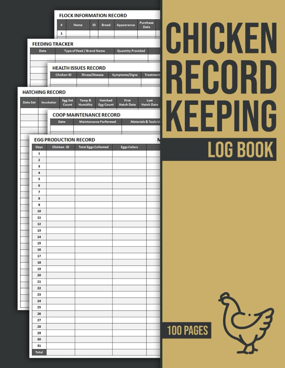 Chicken Record Keeping Log Book: Track Chickens Feeding, Health ...