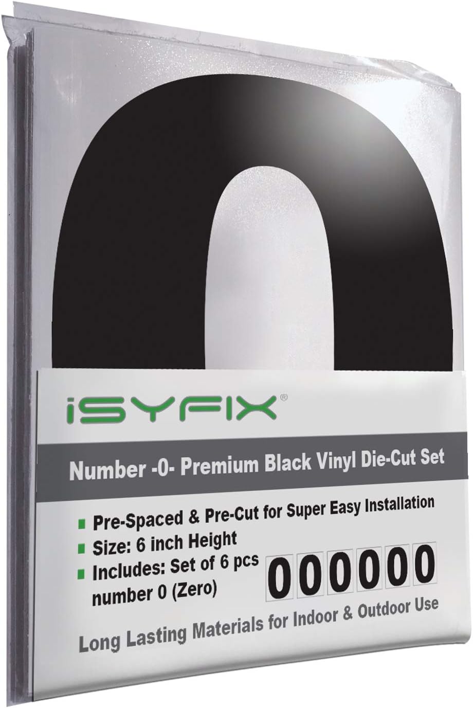 Amazon.com: iSYFIX Black Vinyl Number 0 (Zero) Stickers - 6 Pack 6 inch ...