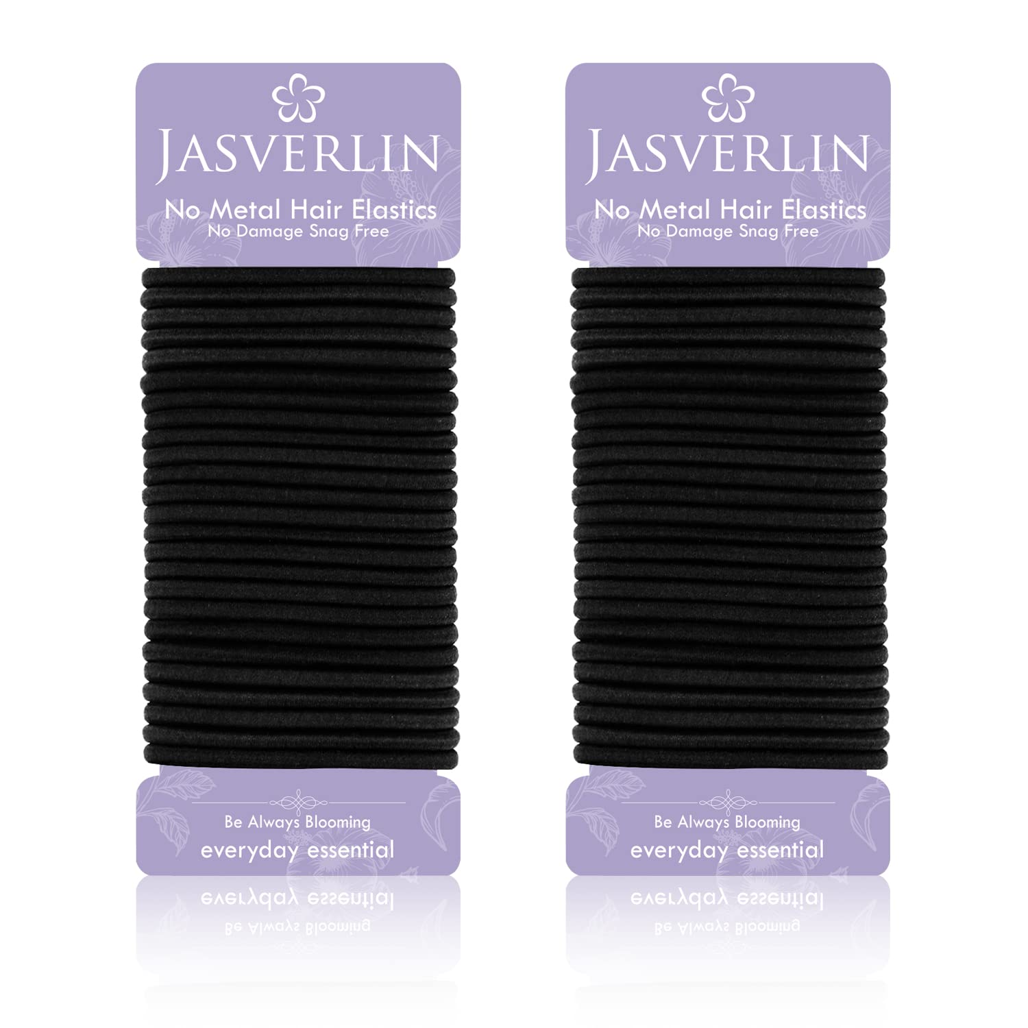 JASVERLIN Black Elastics Hair Ties, Ponytail Holders No Metal Hair ...
