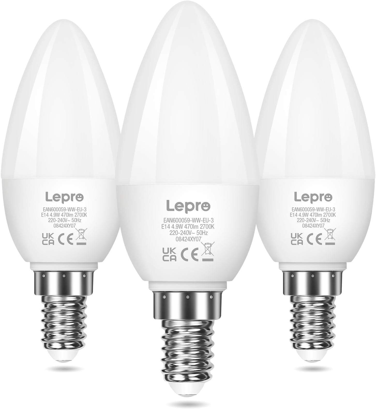 Lepro E14 LED Light Bulb, Small Edison Screw SES Candle Bulbs, 4.9W ...