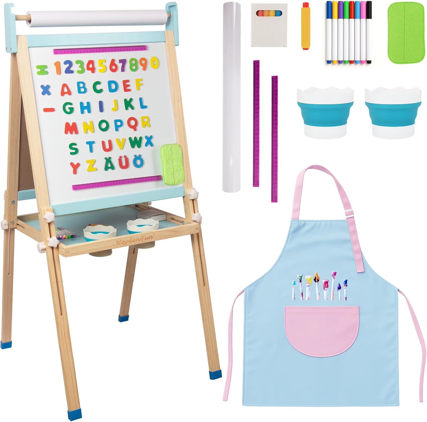 Amazon.com: Kids Wooden Easel with Paper Roll, Adjustable Magnetic ...