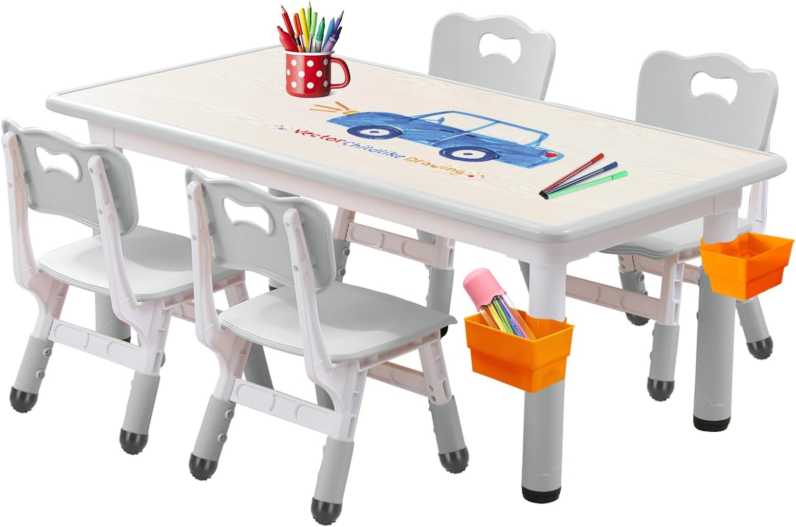 Amazon.com: JIAOQIU Kids Table and Chair Set, Adjustable Kids Table ...