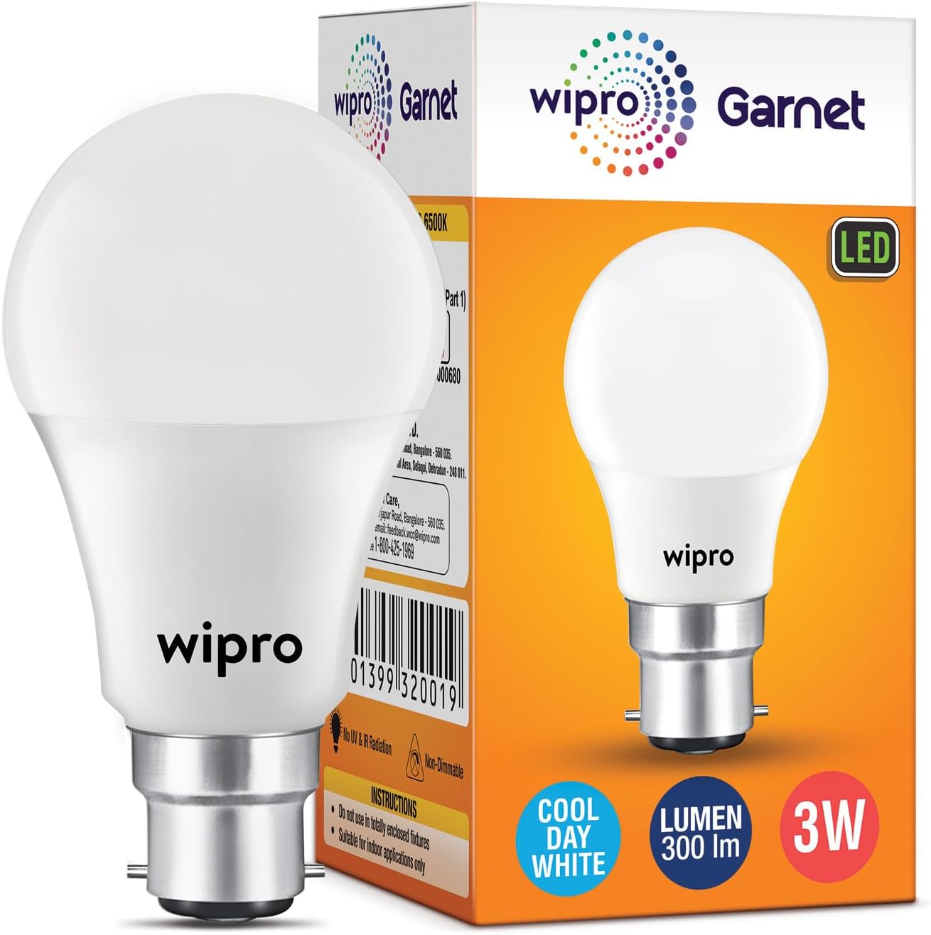 wipro Garnet 3W LED Bulb for Home & Office |Cool Day White (6500K ...