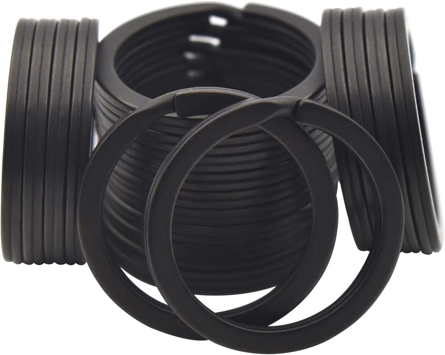 AWTOK 32mm Black Split Key Ring, Flat Key Ring, Split Ring, Black O ...