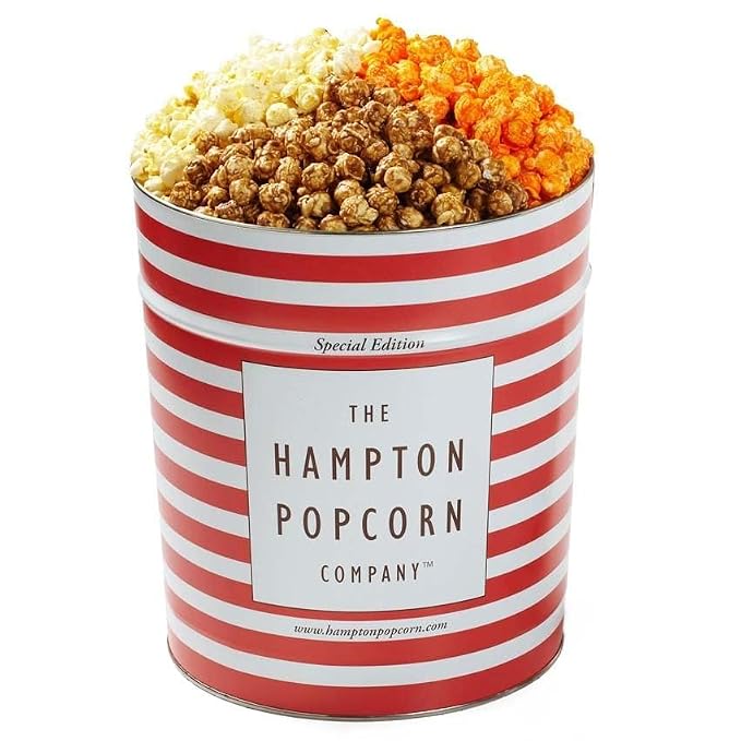 Amazon.com: 3 Flavor, 3.5 Gallon Gourmet Popcorn Tin, Butter, Caramel ...