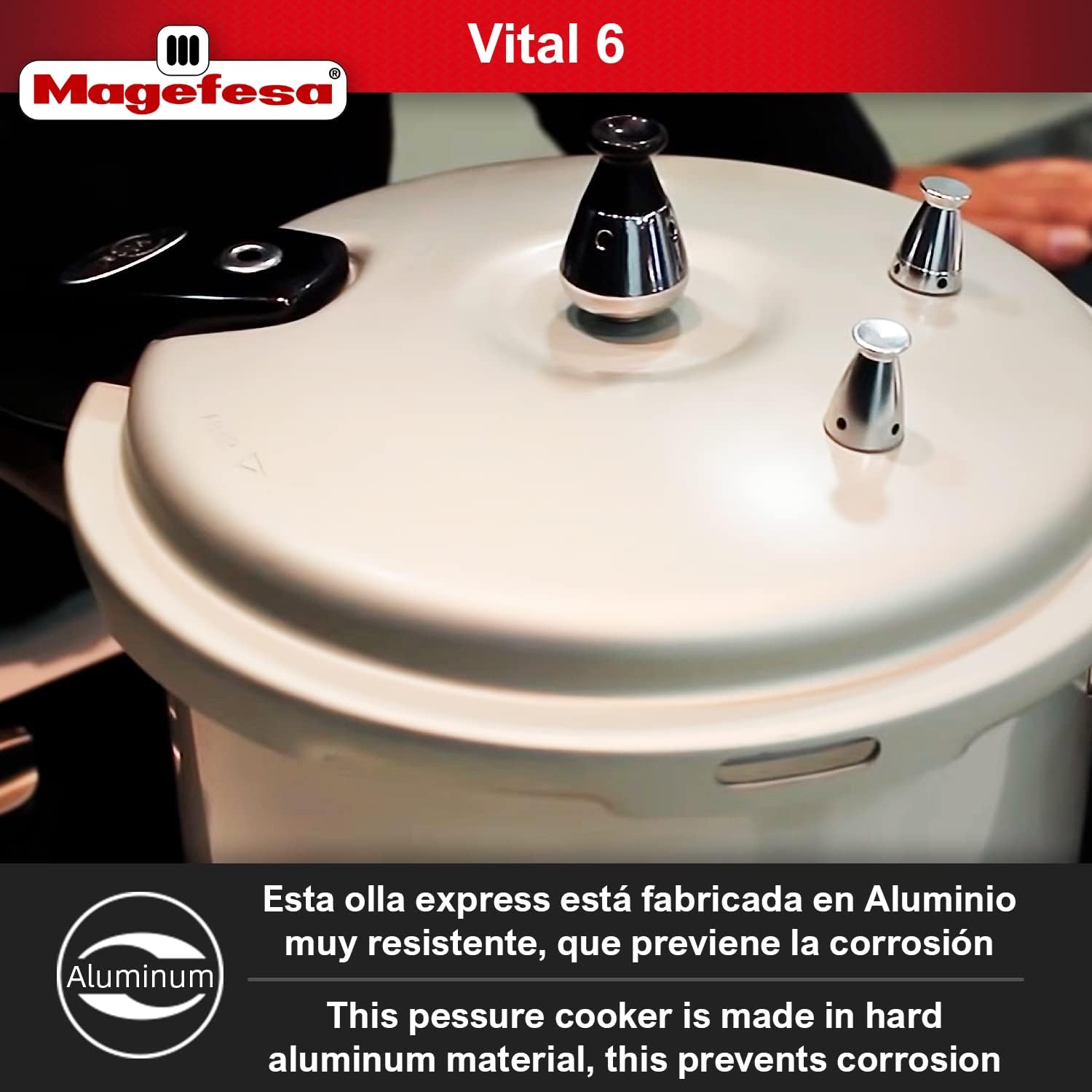 Vital 6 Pressure Cooker, 5.3 Quart, made of very resistant aluminum ...