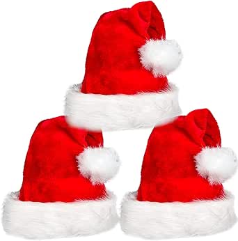 Amazon.com: 3 PACK Santa Hat Christmas Hat Plush Santa Hats Adult ...