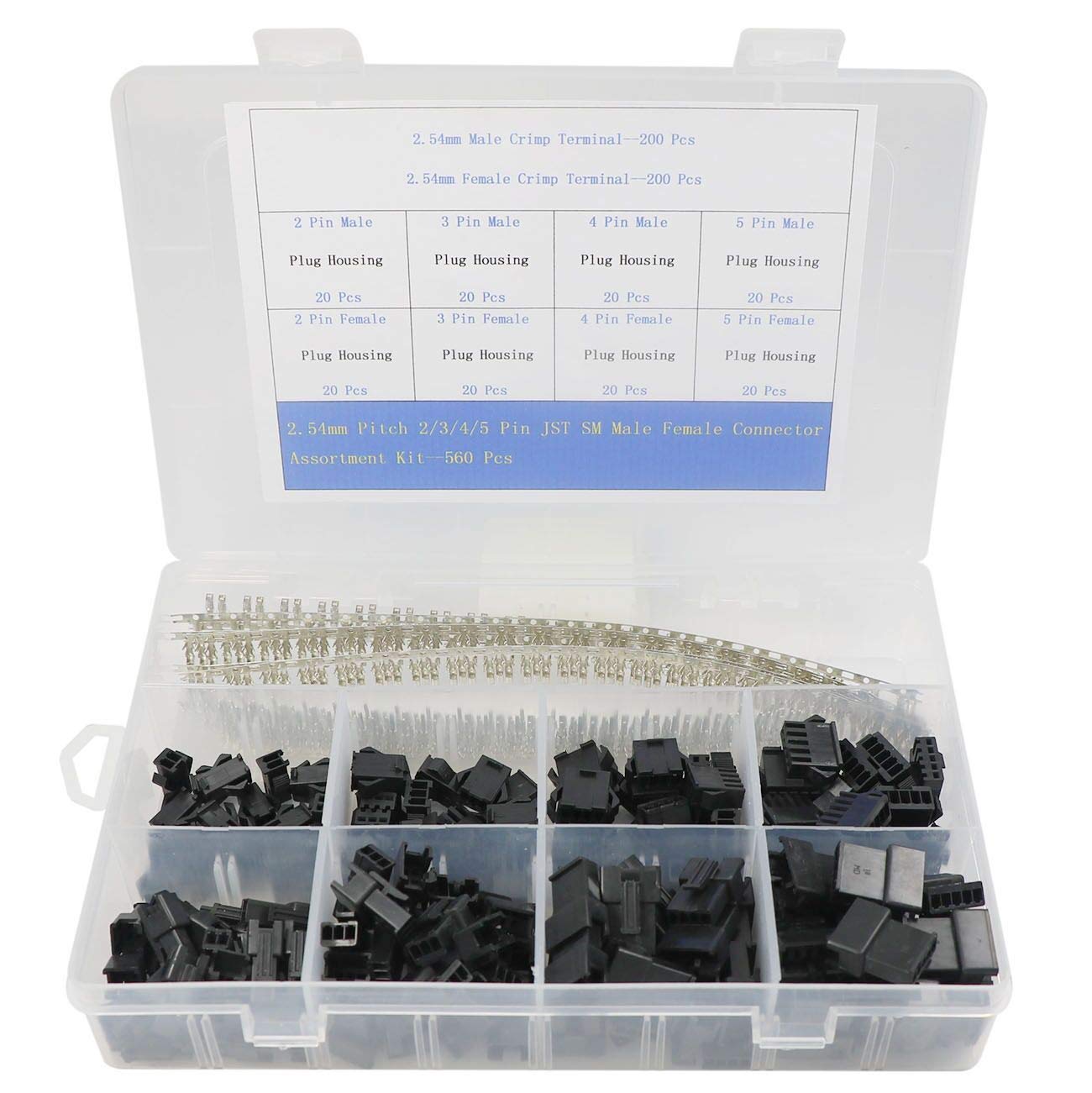 560Pcs 2.5mm Pitch 2 3 4 5 Pin JST SM Male Female Plug Housing and Male/Female Pin Header Crimp ...