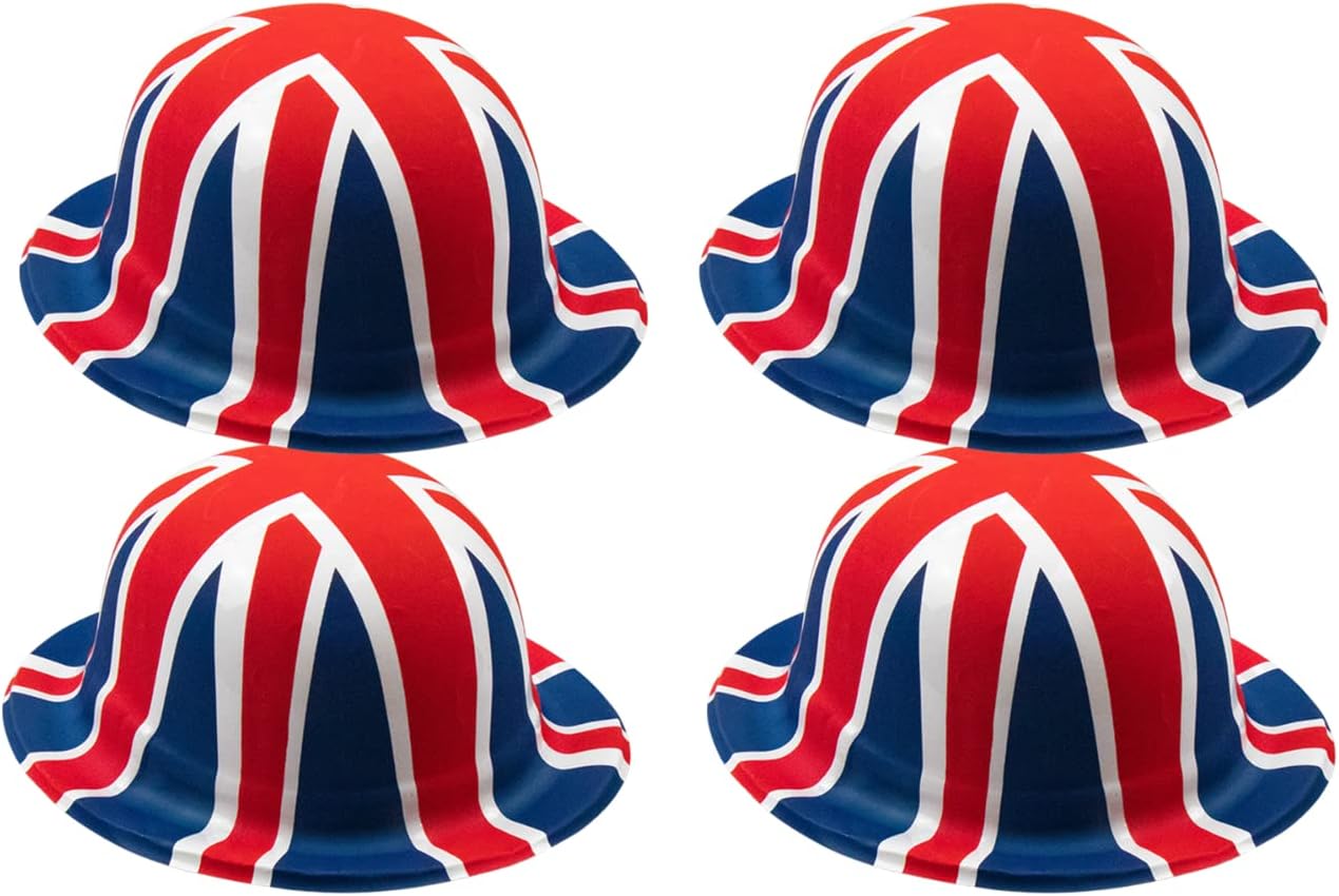 Union Jack Bowler Hat - British Flag Plastic Bowler Hats - King's ...
