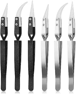 Amazon.co.jp: 6 PCS Inverted Ceramic Tweezers Pointed Curved Tip ...