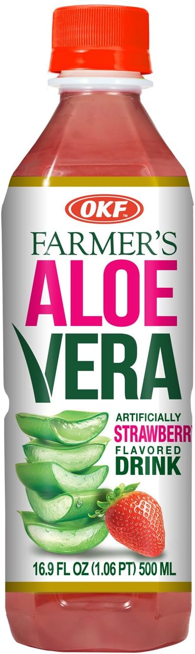 OKF Farmer's Aloe Vera Drink, Strawberry, 16.9 Fluid Ounce (Pack of 12 ...