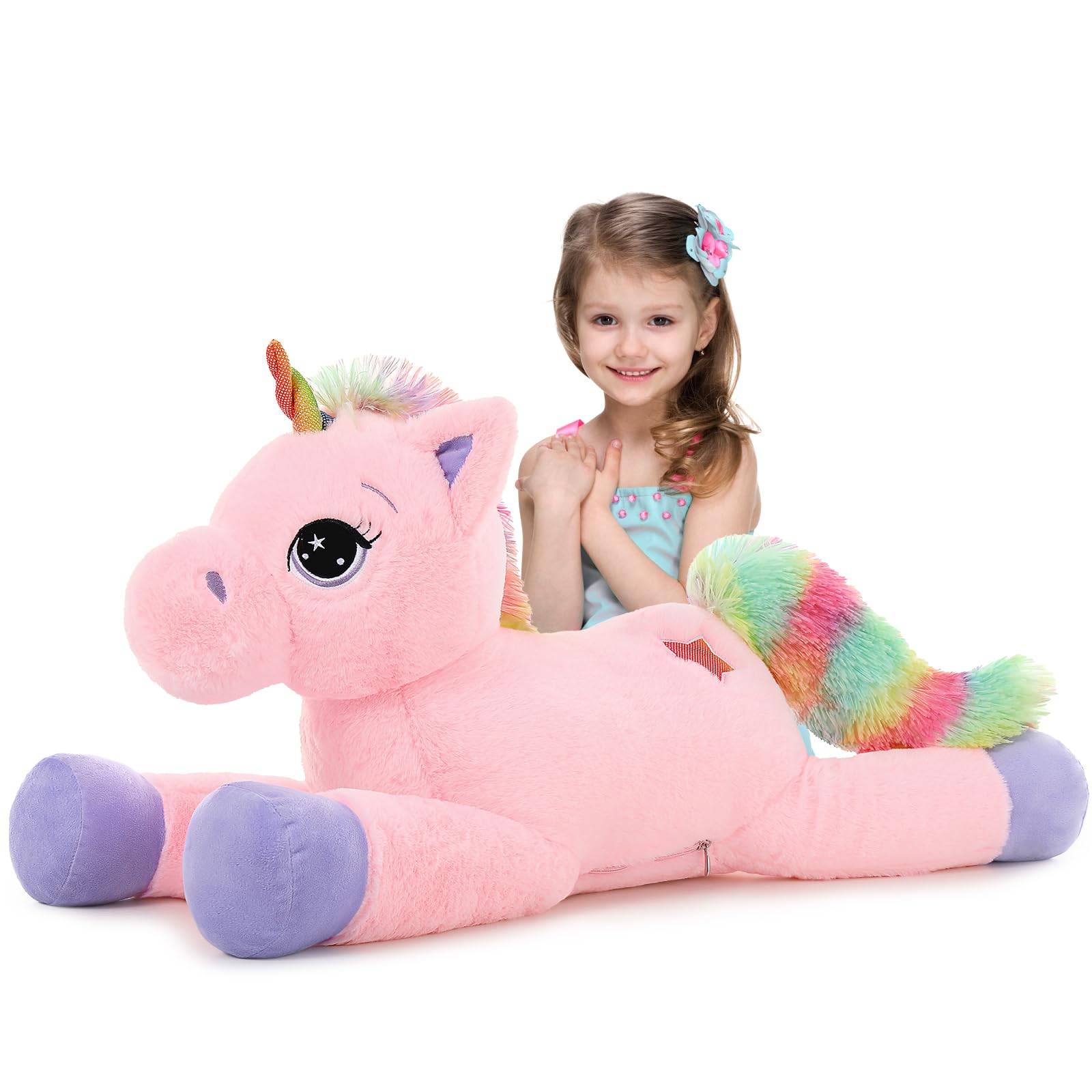 Tezituor 32in Giant Unicorn Toys Plush,Cute Rainbow Pink Unicorn ...