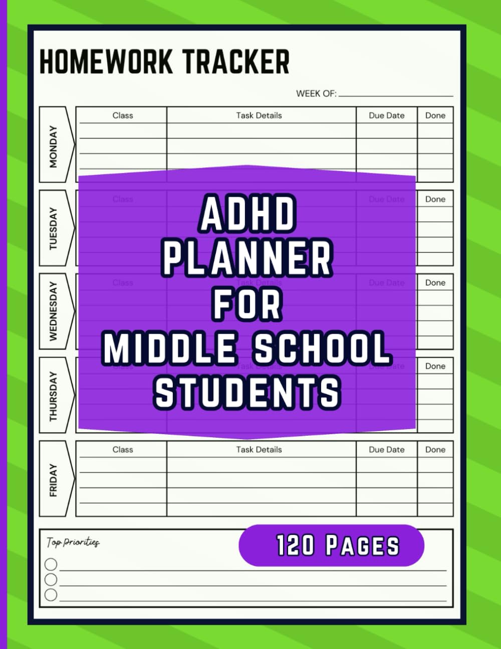 ADHD Planner for Middle School Students: Undated Daily and Weekly ...