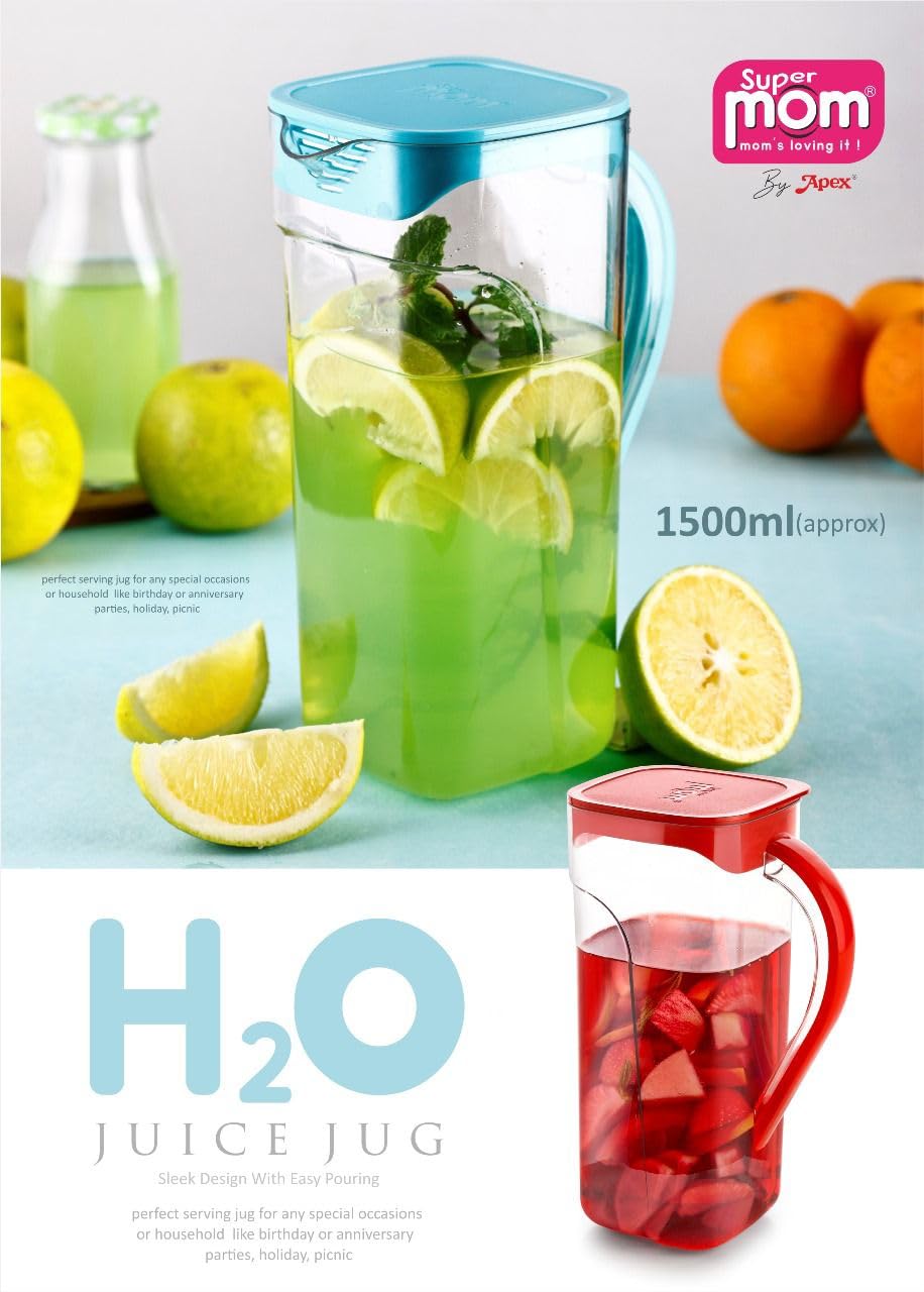 Apex H2O Plastic Water Jug, 1.5 litres, BPA | Food Grade | Refrigerator ...