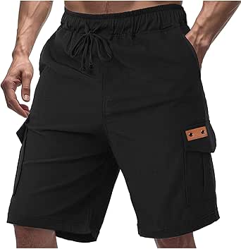 WENKOMG1 Men's Shorts Casual Solid Color Elastic Waist Drawstring ...