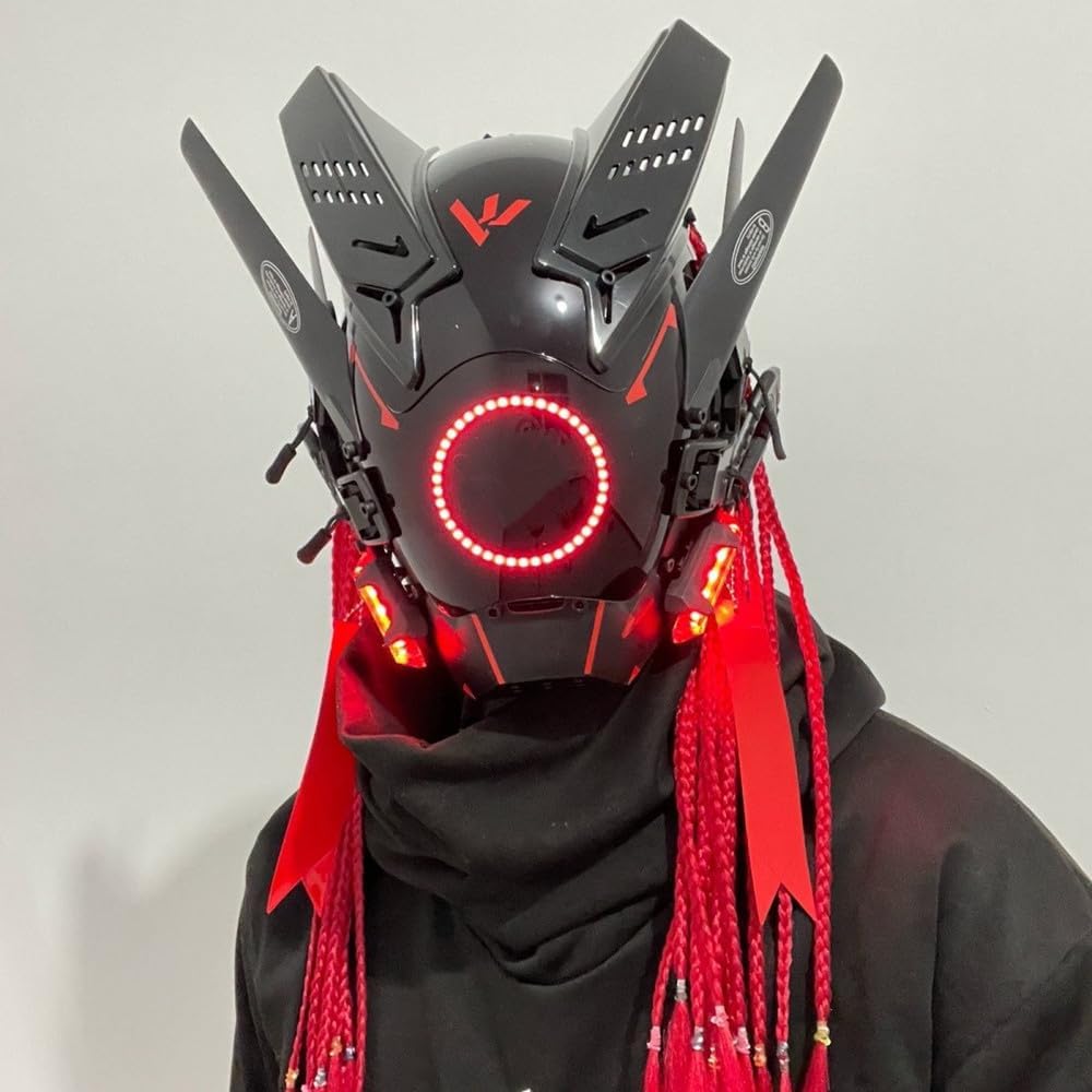 Amazon.com: LIGUOGUO Futuristic Punk Mask with Braids LED Light up Full ...