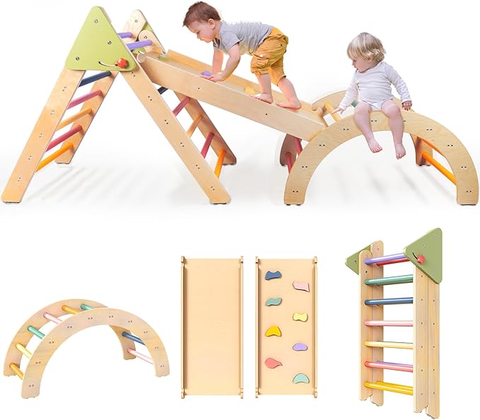 LOL-FUN 3 in 1 Pikler Triangle Climbing Frame for Toddlers, Montessori ...
