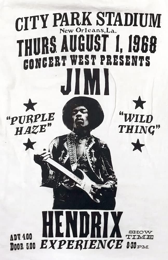 Amazon.com: Jimi Hendrix Concert Poster 11 X 17 - Legendary 1968 New ...