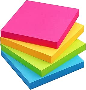 Rosy.Moment Sticky Notes 3x4 Inch (4 Pads) Bright Colored Super Self ...