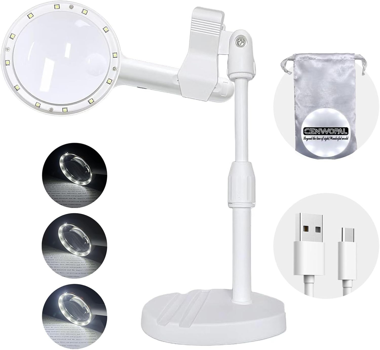 Amazon.com: CENWOPAL 30X 60X Magnifying Glass with 12 LED Lights and ...