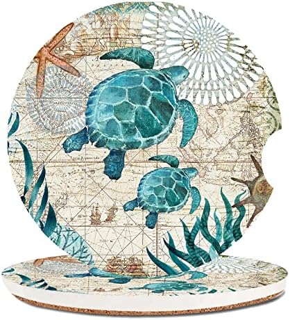 Amazon.com: Cute Sea Turtle 2 Pack Car Coasters, Absorbent Car Coasters ...