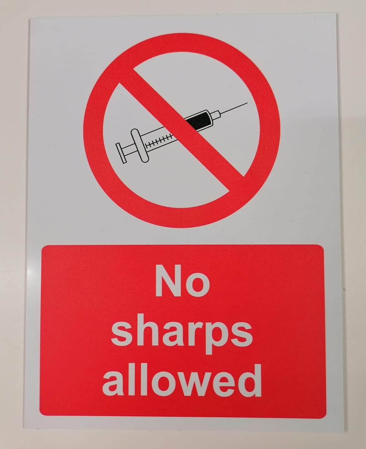 No sharps allowed Safety sign - Self adhesive sticker 150mm x 100mm ...