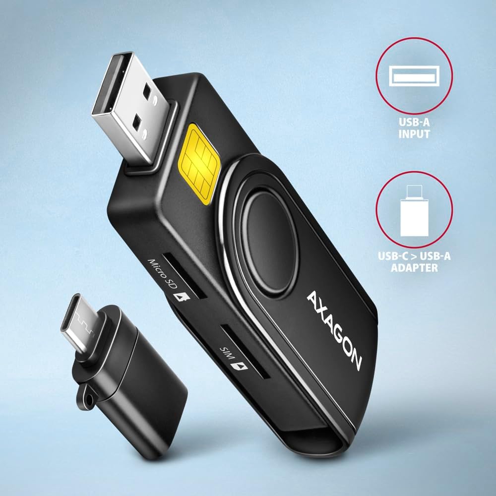 AXAGON CRE-SMP2A USB Smart Card & SD/microSD/SIM Card PocketReader User ...