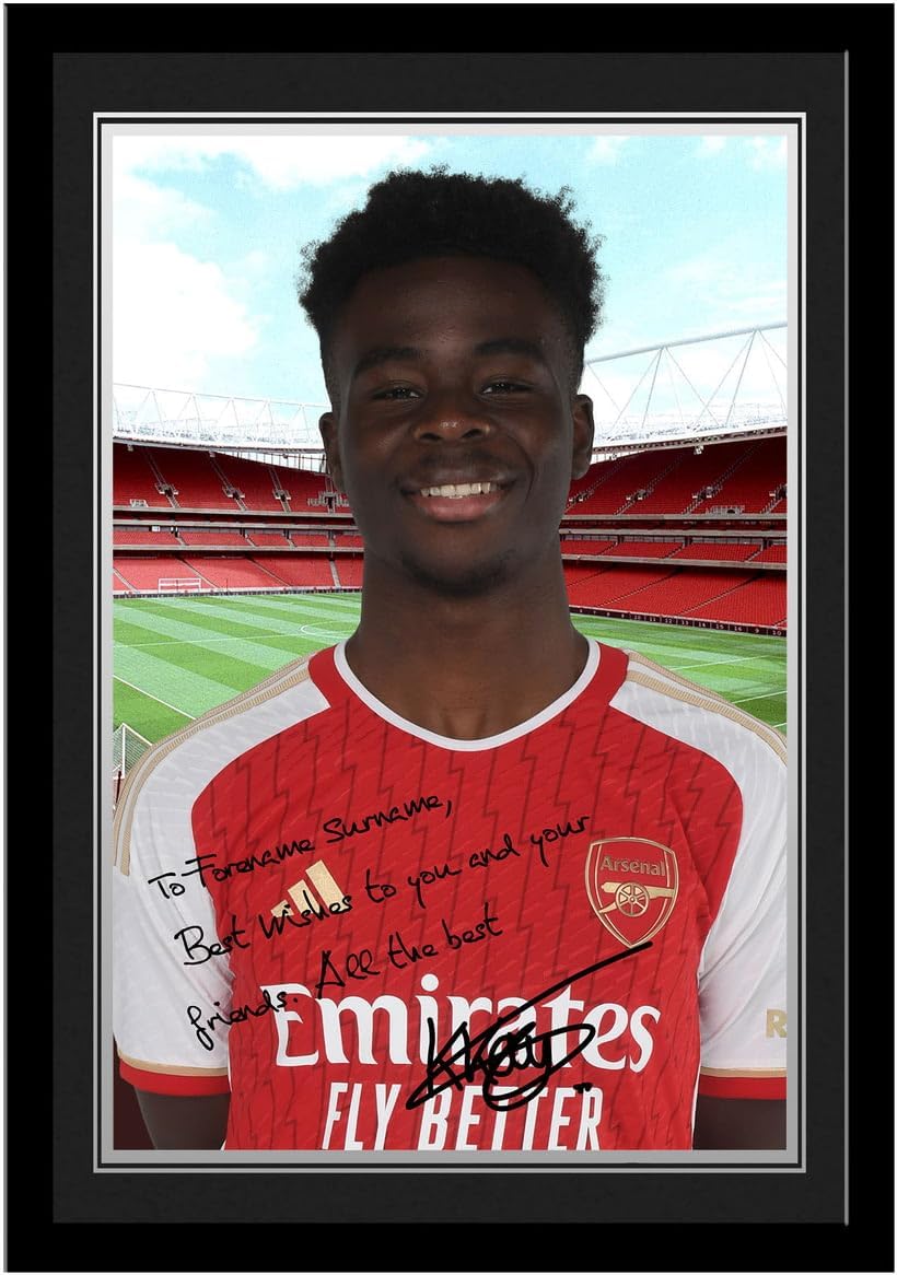 Personalised Bukayo Saka Autograph A4 Framed Player Photo for Arsenal ...
