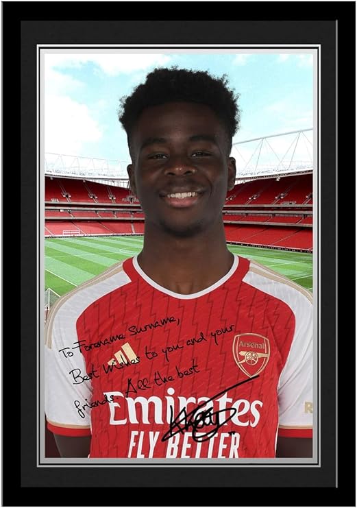 Personalised Bukayo Saka Autograph A4 Framed Player Photo for Arsenal ...