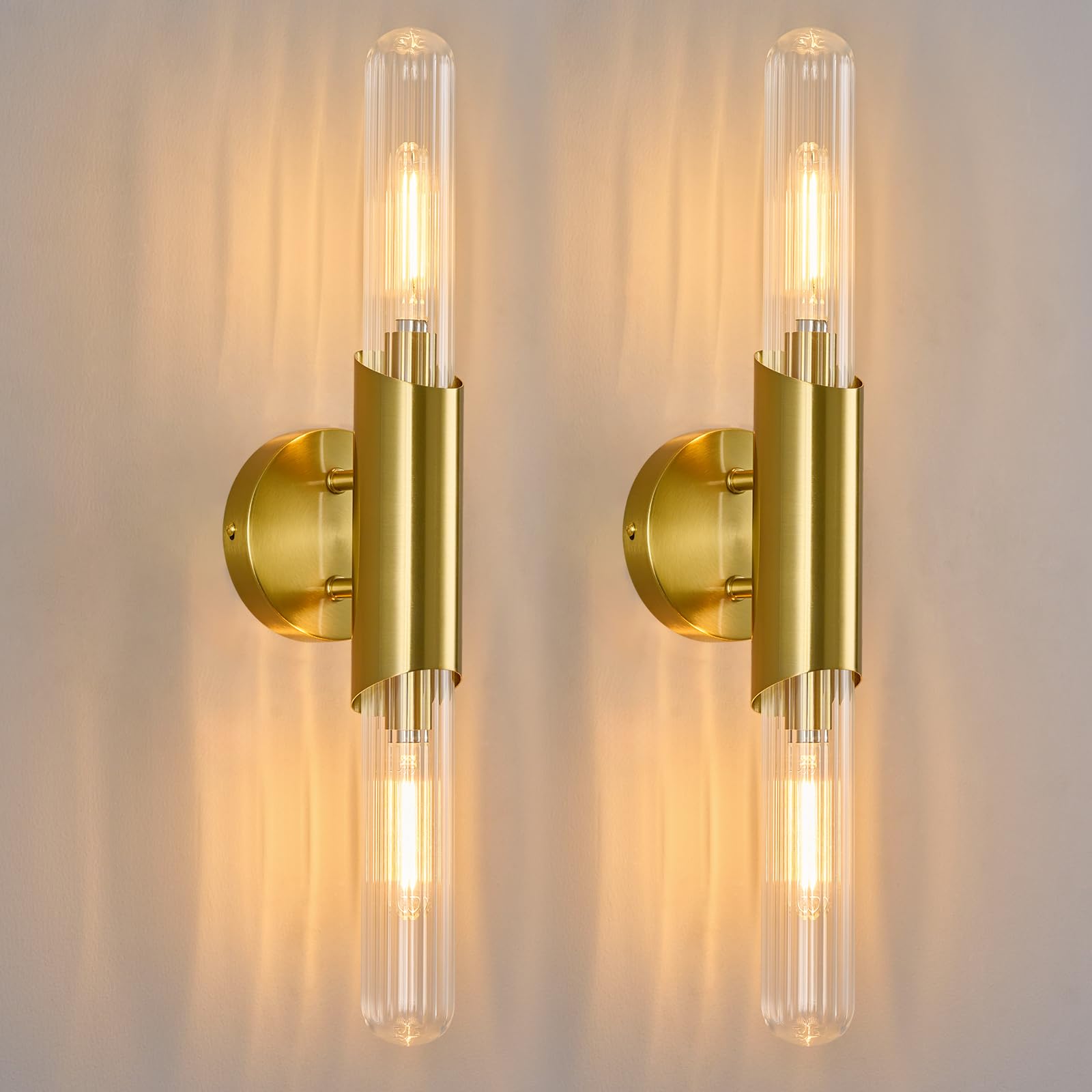 BNHHLZ Wall Sconces Set of Two Up and Down 2-Light W/Glass Shade Gold ...