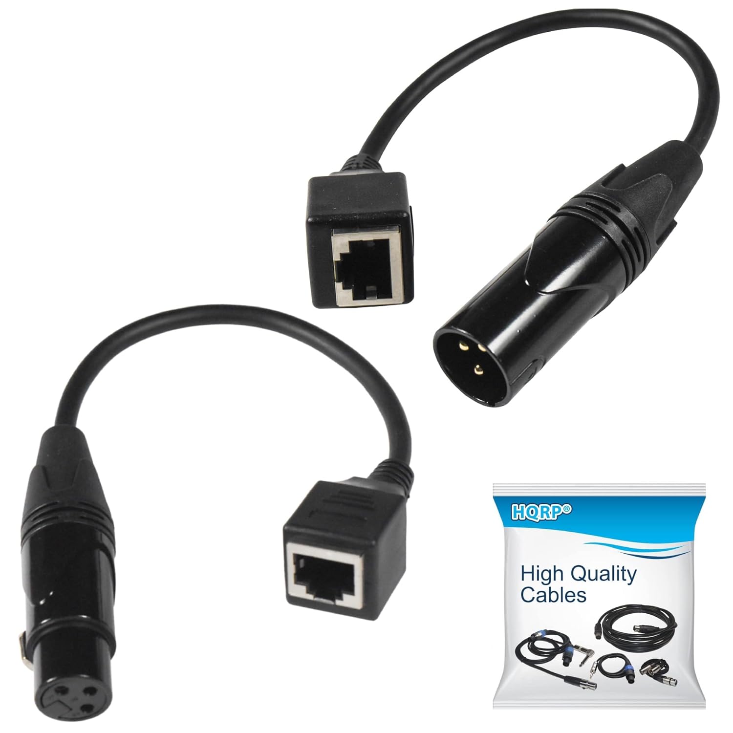HQRP 2-Pack 3-Pin XLR Female and Male to RJ45 Adapter, RJ45 to XLR DMX Cable, Network Connector ...
