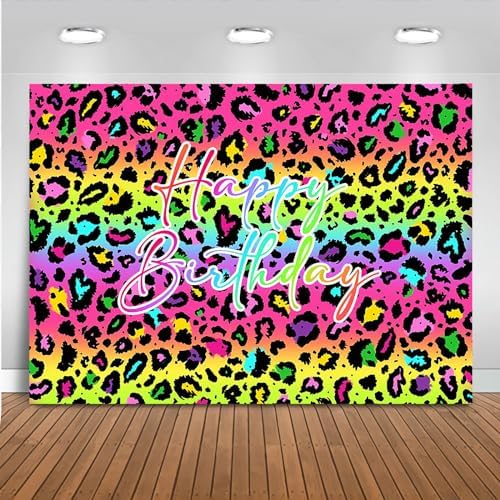 Amazon.com : Avezano Neon Rainbow Leopard Birthday Backdrop for Girl's ...