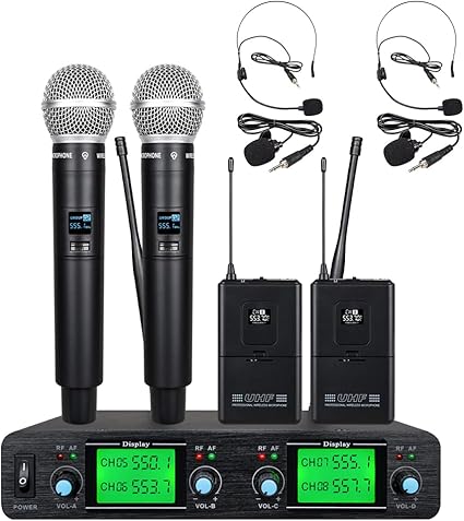 Amazon.com: Wireless Microphone System UHF 4 Channel 2 Handheld Whole ...