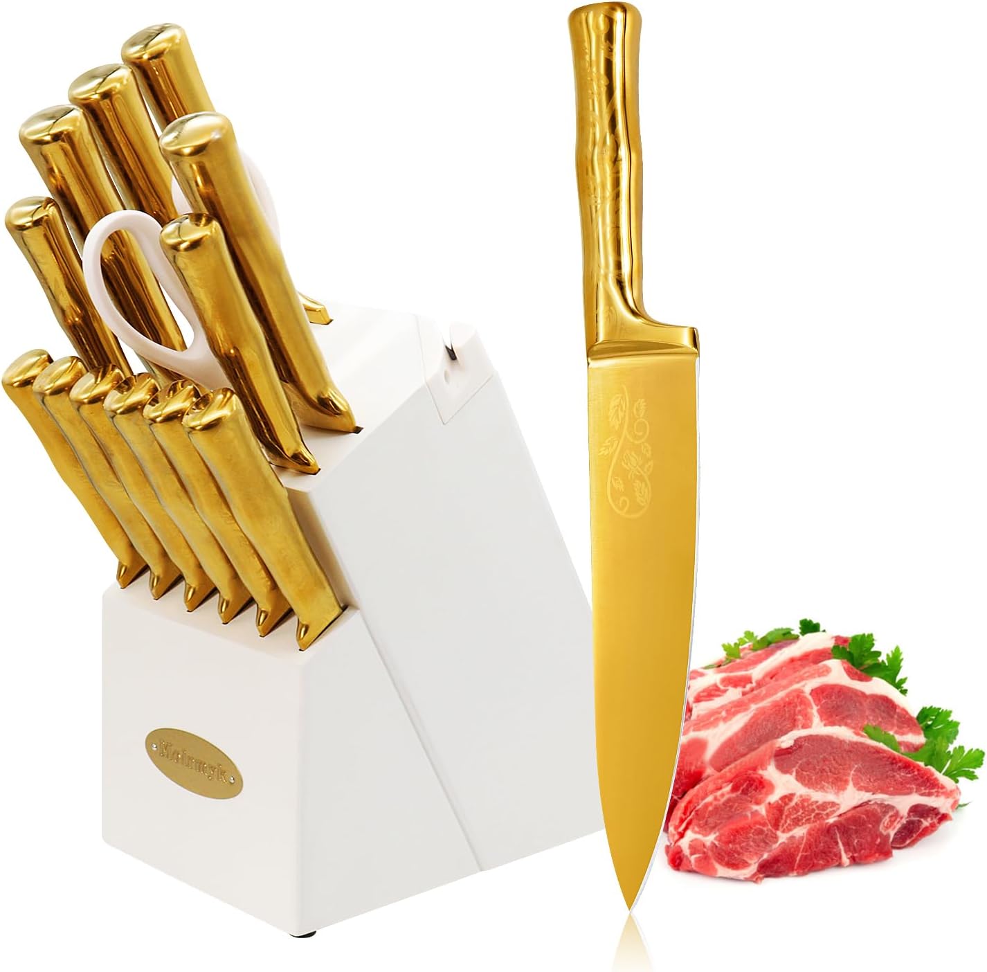 Amazon.com: Gold Knife Set, 14PCS Titanium Coated Hollow HandleSelf ...