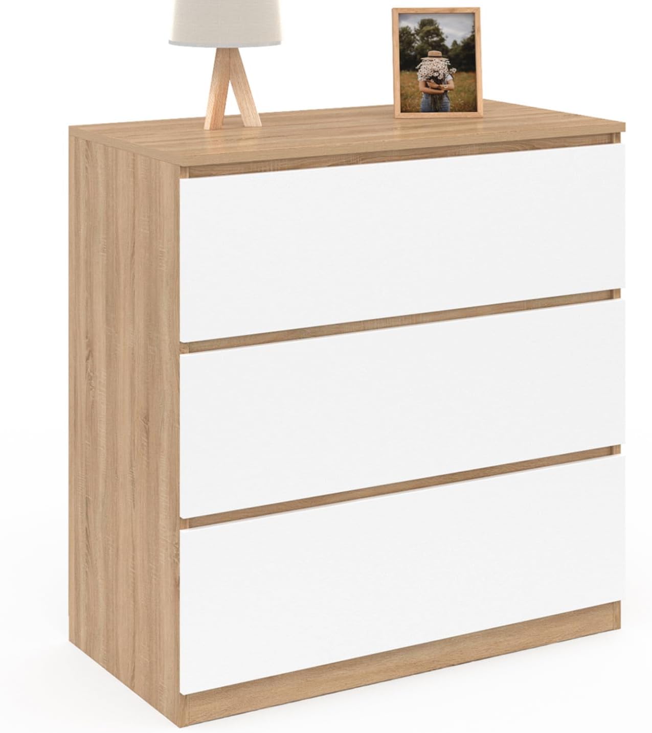 IDMarket - Commode 3 tiroirs TOMI 78 cm façon hêtre et Blanc : Amazon ...
