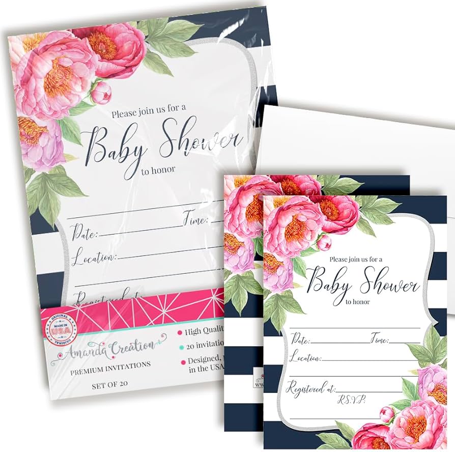 Invitaciones Para Baby Shower En Azul Marino Y Rosa Invitación