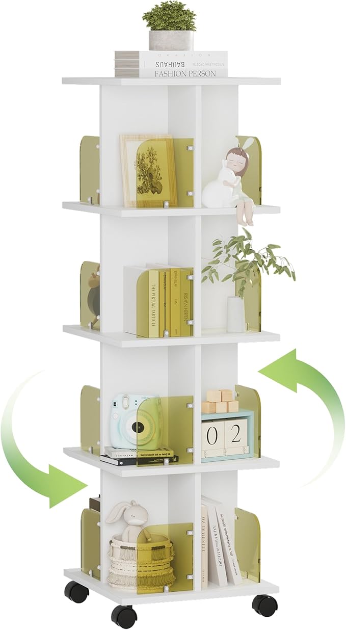 Amazon.com: VECELO Rotating Bookshelf with Brake Wheels, 360°Display 4 ...