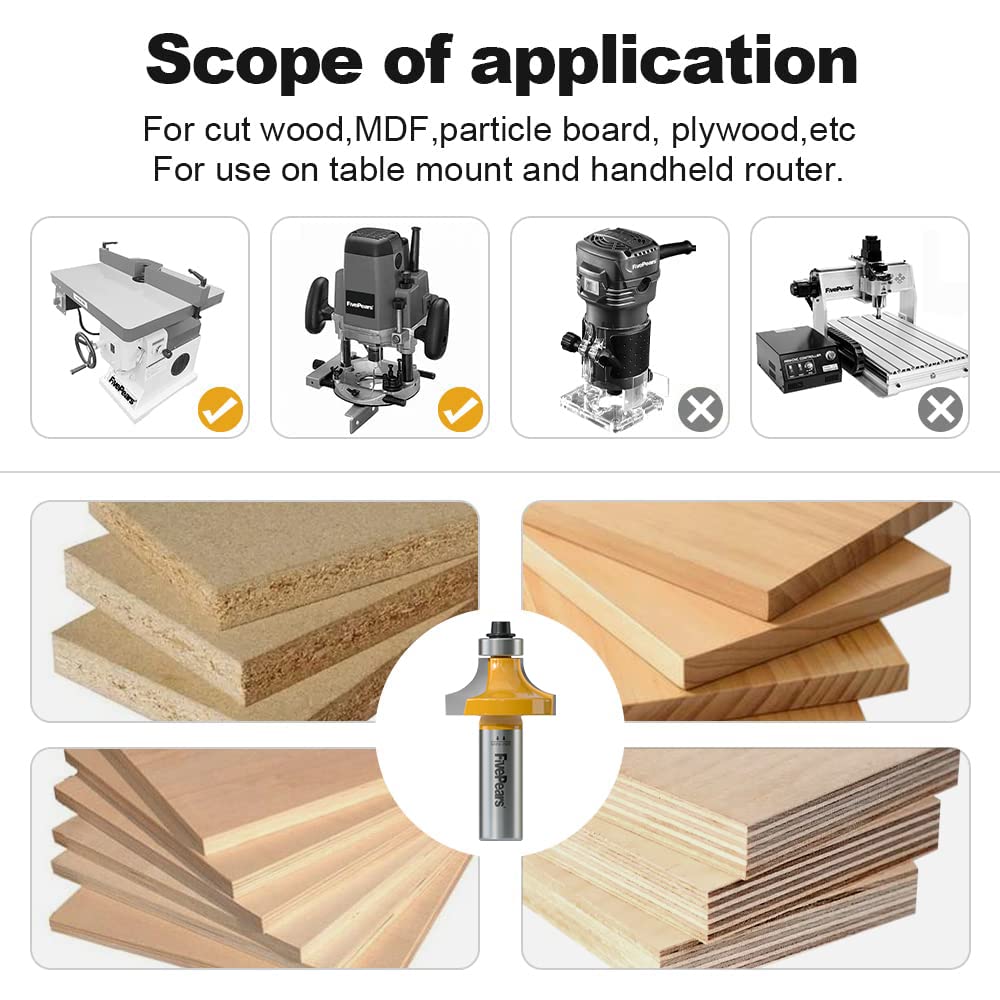 Snapklik.com : FivePears 3/8 Radius Roundover Router Bit 1/2 Inch Shank