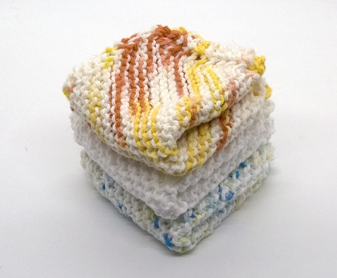 Amazon.com: Set of Three Washcloths in White, Orange/YellowStripe and ...