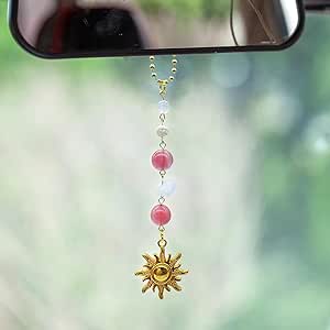 Amazon.com: Sun Hanging Car Charm,Green and Gold Rear View Mirror ...